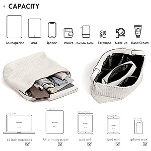 JINMANXUE Women Boston Bag Woven Vegan Leather Handbags Female Satchel Messenger Bag Fashion Shoulder Bag Casual Hobo (Off white)