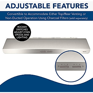 Broan-NuTone BKSH130SS Sahale 30-inch Under-Cabinet Easy Install 4-Way Convertible Range Hood with 2-Speed Exhaust Fan and Light, 300 Max Blower CFM, Stainless Steel