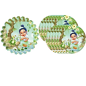 Fenghu Tiana Birthday Party Supplies, Include 20 Plates and 20 Napkins, for Princess Tiana Birthday Baby Shower Party Decorations