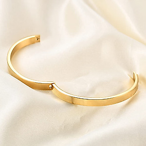 MYNENEY Rose Gold/Gold/Silver Titanium Stainless Steel Pave Cubic Zironia Simulate Diamond Stackable Oval Hinged Bangle Bracelet 6.5-7.5Inch (6mm-Gold, 7 Inch)