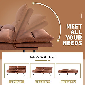 IULULU Futon Sofa Bed Modern Convertible Armless Sleeper Couch Daybed for Studio, Apartment, Office, Small Space, Compact Living Room, Chestnut