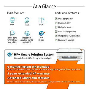 HP Envy 6055e Wireless Color All-in-One Printer with 6 Months Free Ink (223N1A) (Renewed Premium),white