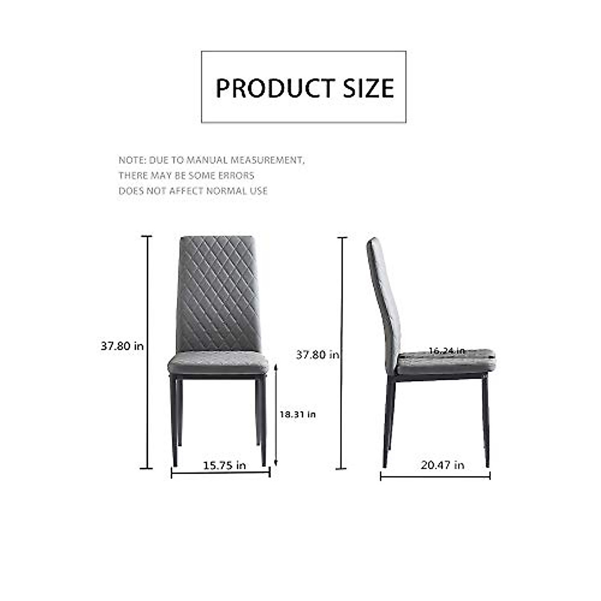 IANIYA Dining Chair Modern Minimalist Fireproof Leather Sprayed Metal Pipe Diamond Grid Pattern Restaurant Home Conference Chair Set of 6 Gray