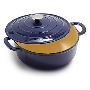 Sur La Table Enameled Cast Iron Round Wide Dutch Oven, 7 qt, Blue