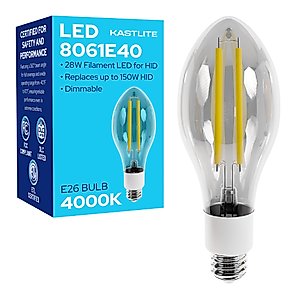 KastLite Vintage Filament Style LED Edison Bulb Retrofit, Dimmable 28W 4000LM 4000K Cool White 150W HID Equivalent Lamp - E26 Base Clear Glass Incandescent Replacement Decorative Light Bulbs