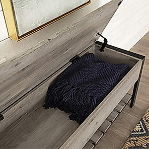 Walker Edison Julian Rustic Farmhouse Lift Top Entry Bench with Bottom Rack, 48 Inch, Grey