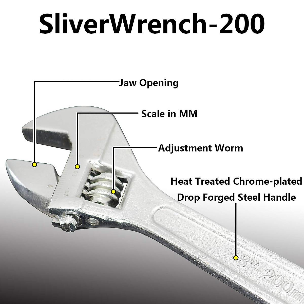 Casoter 18" Silver Adjustable Wrench 55mm Wide Milled Jaw Drop Forged Steel Heat Treated Chrome-plated Garage DIY Proto Tool for Men