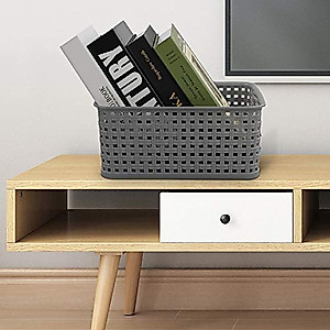 Readsky Small Woven Plastic Storage Baskets, Plastic Baskets for Shelves, Gray, Pack of 6