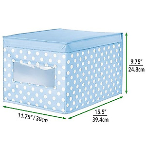 mDesign Large Soft Stackable Fabric Baby Nursery Storage Organizer Holder Bin Box with Front Window/Lid for Child/Kids Bedroom, Playroom, Classroom, Lido Collection, 6 Pack, Light Blue/White Polka Dot