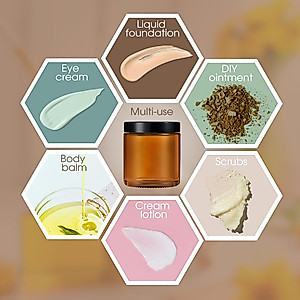 Amber Glass Jar with Lids, Tecohouse 4 oz, 2 oz and 1 oz Glass Jars with Lids & Stickers, Reusable Travel Containers for Creams, Lotion, Cosmetic - 3 pack