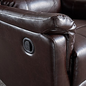 GDFStudio Jemma Tufted Brown Bonded Leather Swivel Gliding Recliner Chair 37.5D x 31.25W x 38.25H in