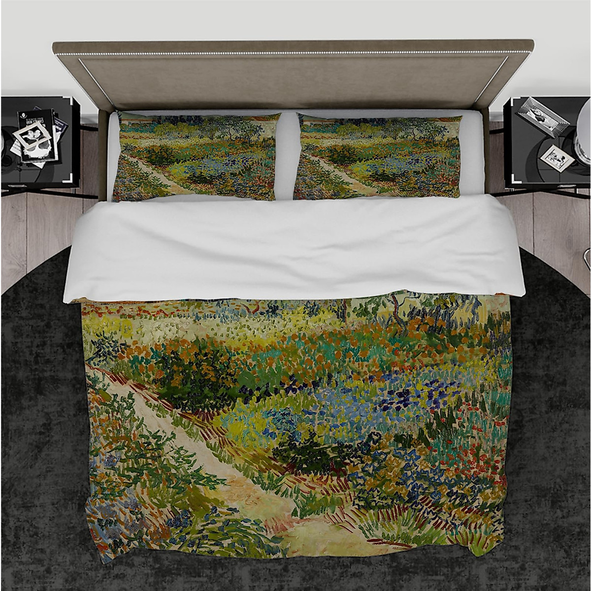 RIVINE Impressionism Style Duvet Cover Set 3 Pieces Spring Garden Ultra Soft Breathable Bedroom Bedding Set with 2 Pillow Shams 4 Ties Zipper King