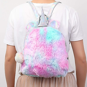 Yorki Girls Plush Unicorn Backpack Fashion,Shool Women Unicorn Bag Travel,Cute Bookbag for Unicorn Party Supplies-Pink