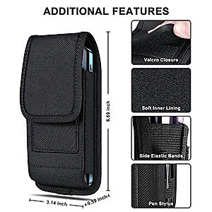 ykooe Belt Clip Holster Case for iPhone 11 12 13 14 Pro Max, XS Max, XR, 8+ Galaxy S22 S20 S21 Fe Plus Ultra A14 A13 Google Pixel 6 7 Pro Nylon Cell Phone Belt Holder for Men, Black