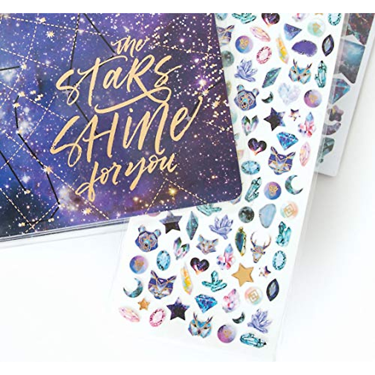 Paper House Productions SET-0010 Stargazer Accessory Bundle-Includes 18 Month Undated Planner 3 Sticker Styles Washi Tape