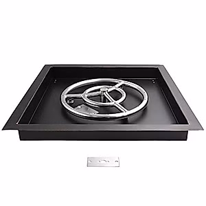 Skyflame 18 inch Square Fire Pit Burner Pan with 12" Round Fire Ring - Drop-in Style for Backyard Fire Table - Made of Steel