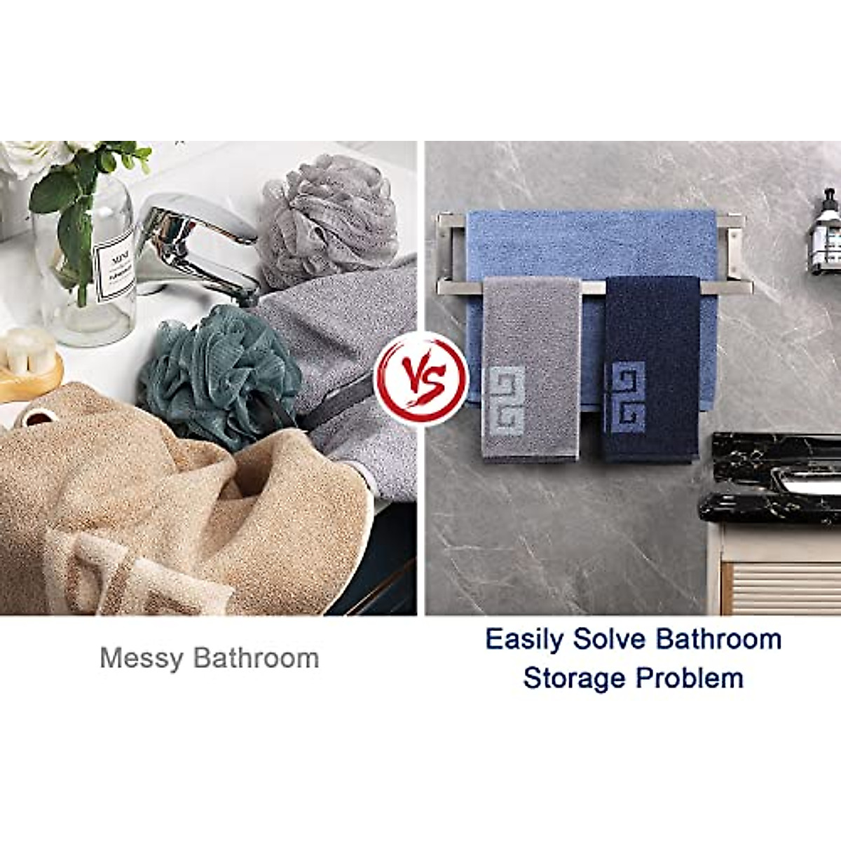 NearMoon Bathroom Towel Bar, Towel Rod Holder, Square Shelf Rack Hanging Towel for Bath, Thicken SUS304 Stainless Steel Towel Rack Wall Mounted-2-Tier Bathroom Accessories (24 Inch, Brushed Nickel)