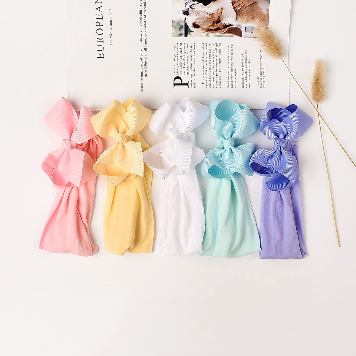 22 PCS Baby Girls Headbands Grosgrain Ribbon Big Hair Bows Elastic Soft Nylon Hairbands Accessories for Newborn Infant Toddler Kids Handmade