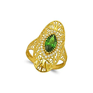 TOUSIATTAR 14k Yellow Gold Filigree Ring Band – Color Stone Diamond Cut CZ Ring – Nice Jewelry Gift for Women and Her (7)