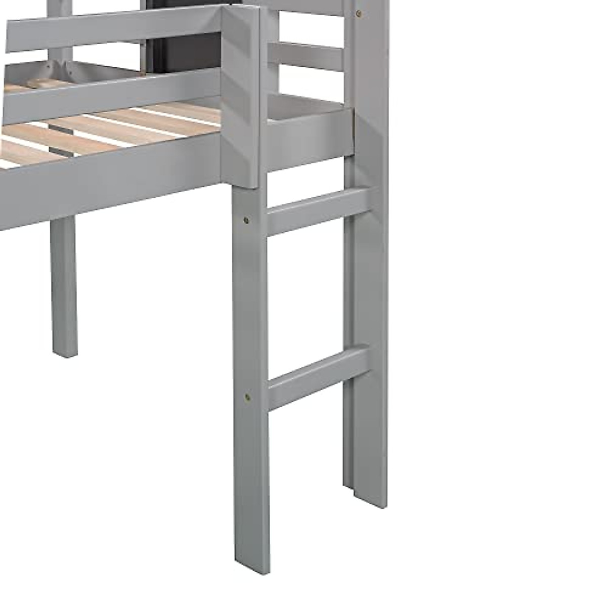 LostCat Twin Loft Bed with Slide, Wood Twin Bed Frame for Kids with Slide, Low Loft Bed with Stairs and Chalkboard, Space-Saving Wooden Child Bed Frame for Boys or Girls, Grey