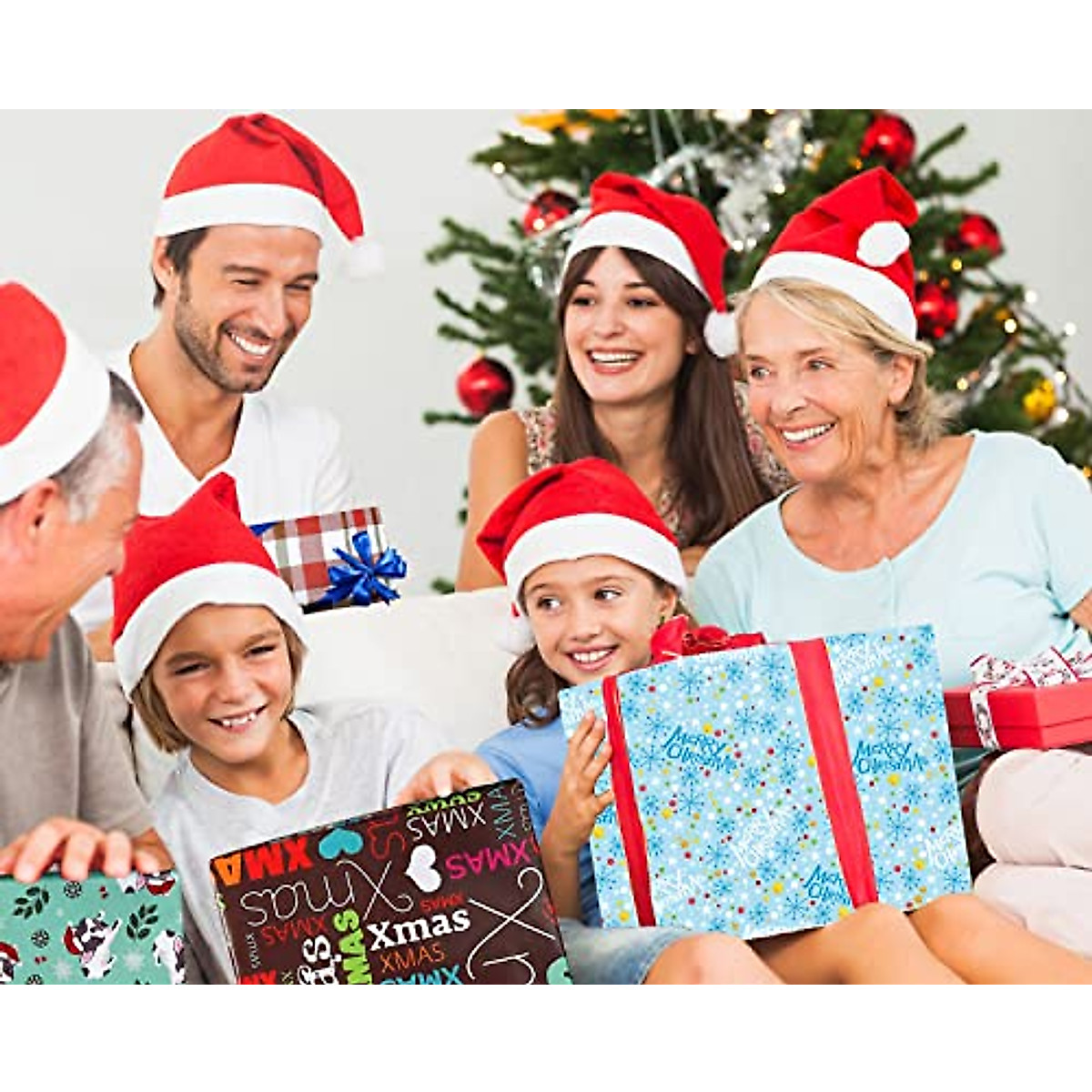 AUCLAY Christmas Wrapping Paper Sheets for Holiday Thanksgiving - Xmas Gift Wrap 4 Designs Red/Green Plaid, Snowflakes, Love, Dogs - Pack of 12, Folded Flat, 20 Inch X 29 Inch Per Sheet