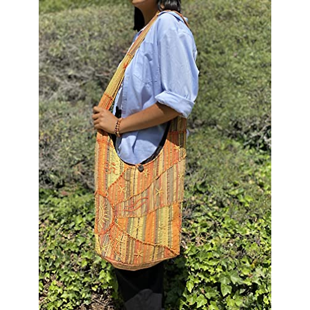 Orange Embroidered Peace and Sunrise Sling Boho Purse Handbag