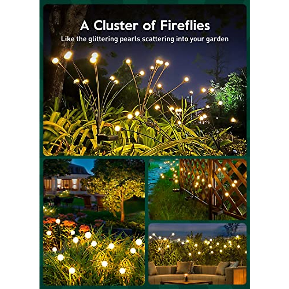 Solar Garden Lights - 4 Pack 12 LED Solar Firefly Lights with 2 Lighting Mode, Sway by Wind, Waterproof Solar Decorative Lights, Solar Outdoor Lights for Yard Patio Walkway Decoration, Warm White