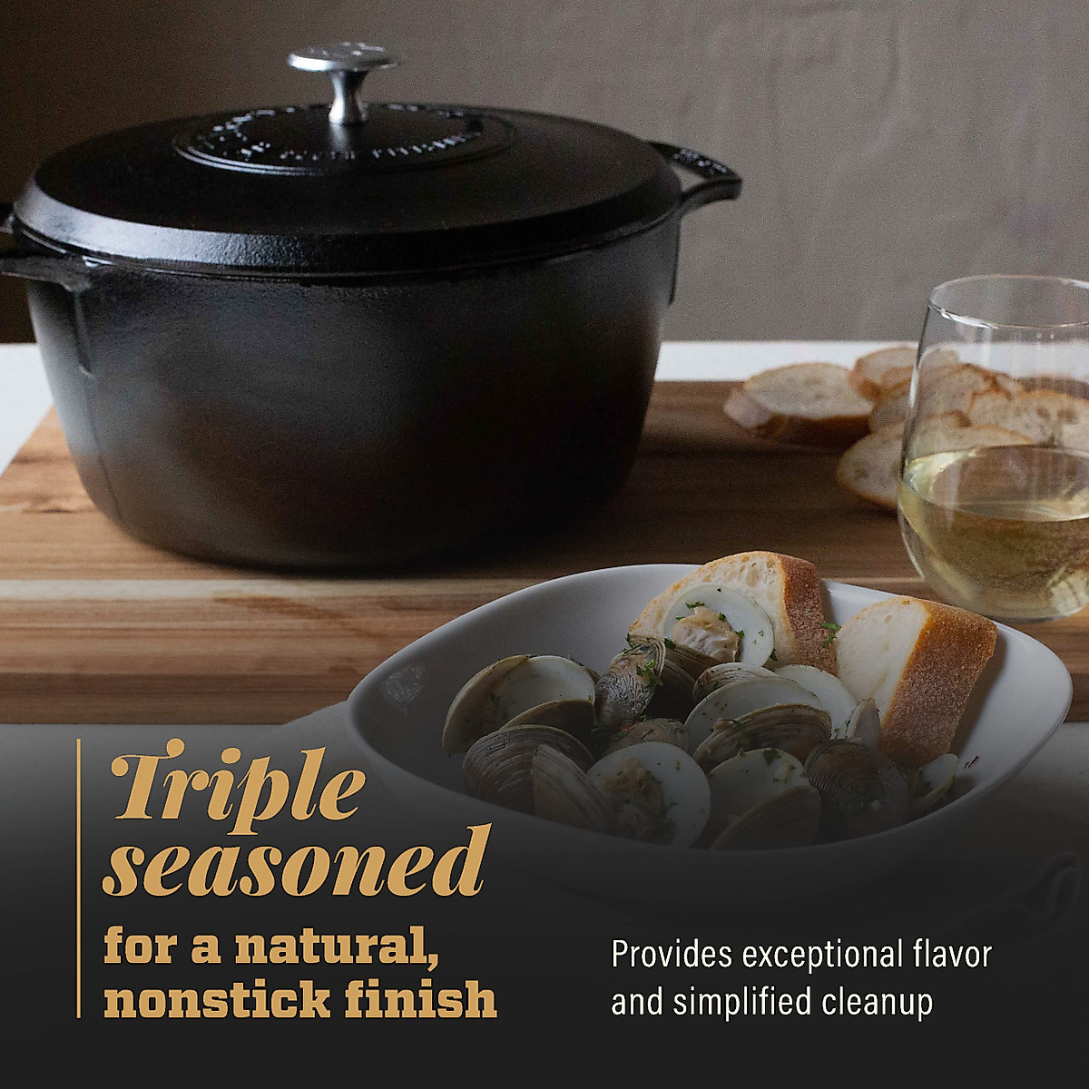 Lodge Blacklock 5.5 Qt Triple Seasoned Cast Iron Dutch Oven - 5.5 Qt Capacity - Nonstick Finish - Cast Iron Dutch Oven with Lid - Cast Iron Cookware