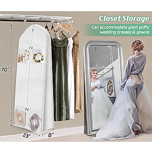 MISSLO Portable 70" Wedding Dress Garment Bag with Bride Tote Bag 8'' Gusseted Dress Bags for Gowns Long 4 Pockets Dress Cover for Women, White