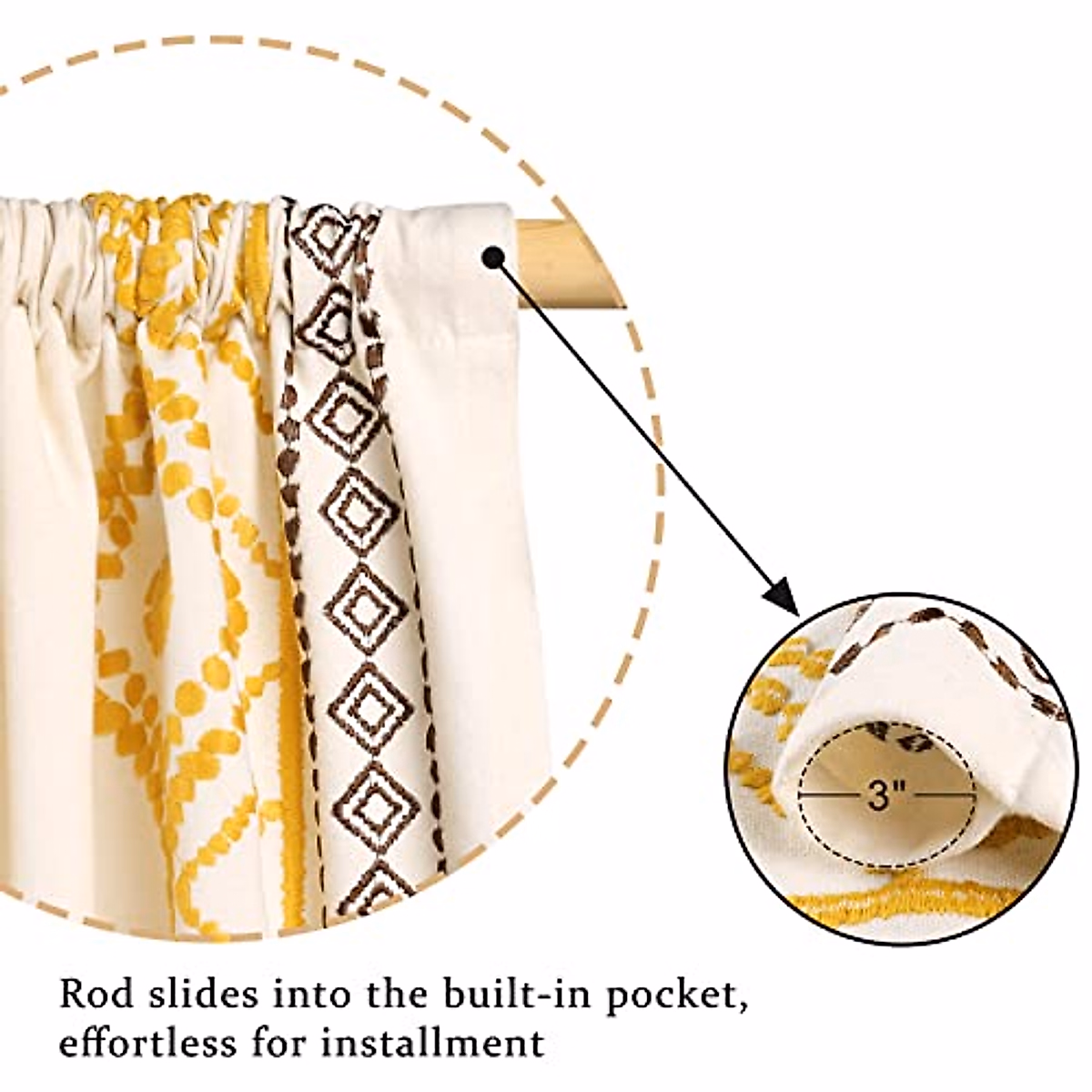 ColorBird Embroidery Diamond Semi-Blackout Window Curtains 2 Panels Boho Cotton Linen Darkening Curtains Rod Pocket Window Drapes for Living Room Bedroom (52" W x 63" L, Yellow)