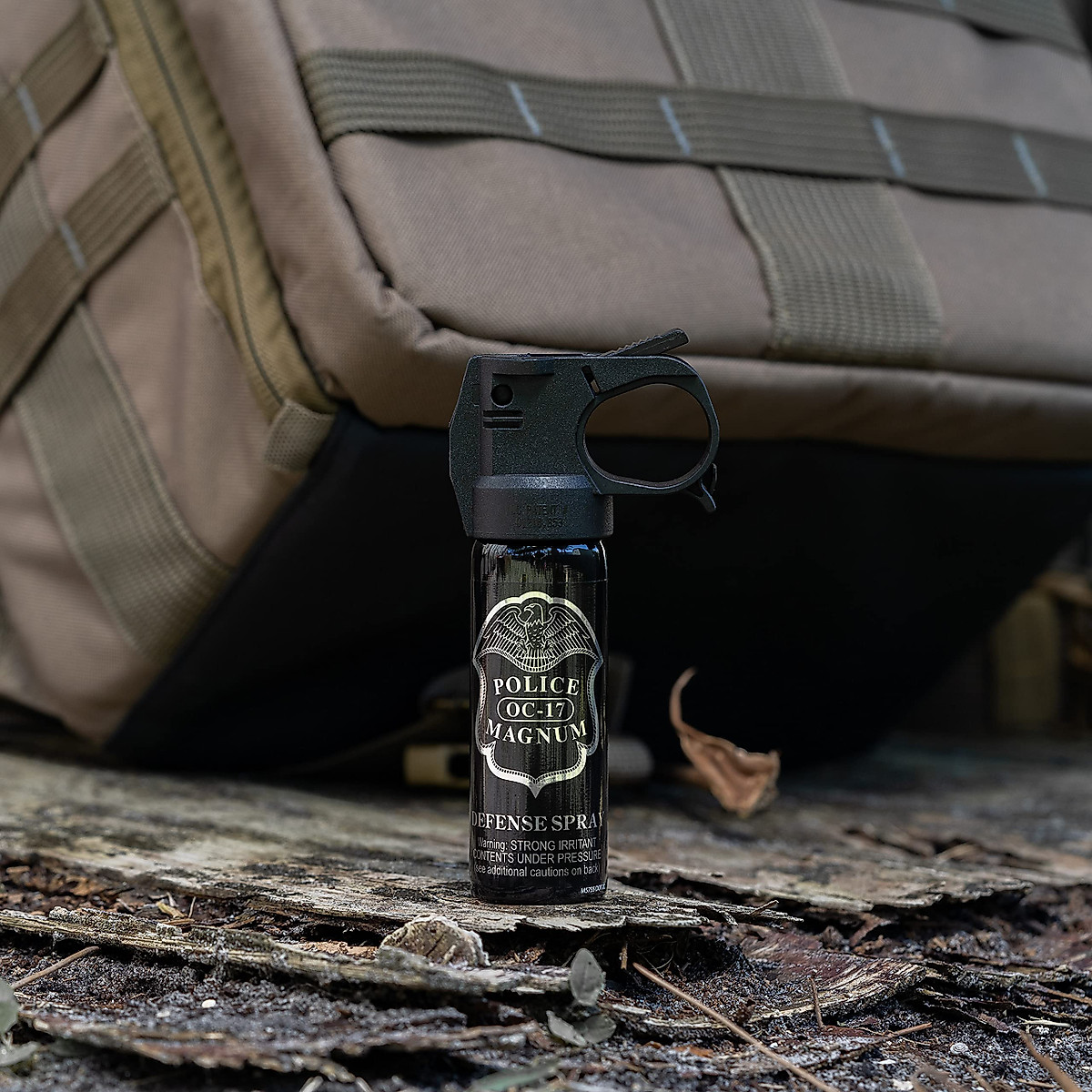 Police Magnum Large Pepper Spray Fogger Self Defense - Tactical Maximum Strength Security & Protection - Black Portable Non-Lethal Canister - Made in The USA - 1 Pack 3oz FM