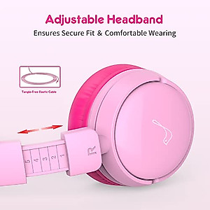 vinamass Kids Headphones, Toddler Headphones with Decorative Cat Ear, 85dB/94dB Safe Volume Limit, for Kids, Boys, Girls, Audio Sharing, Foldable Wired Children Headphones(Pink)