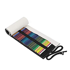 Canvas Roll up Pencil Pen Holder Case, 48 Slots Large Capacity Artist Paint Brushes Organize Pouch (Beige)