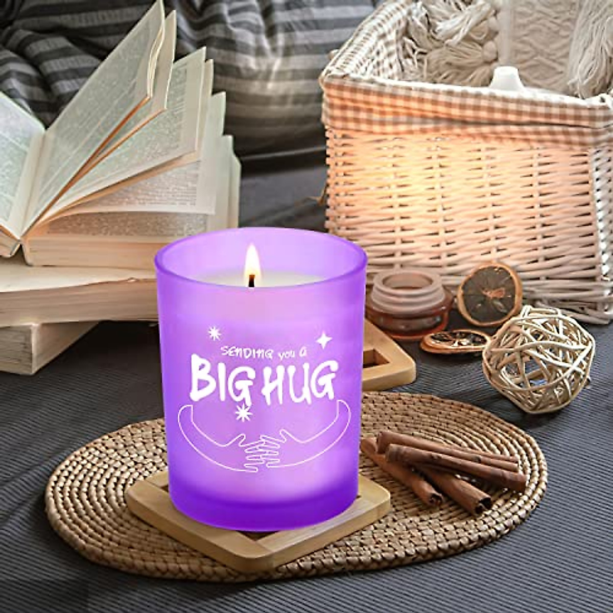 Candle Gifts for Women, HOTIOGA Cute Glass Jar Scented Candle for Birthday Christmas Mothers Day Thank You Present for Mom / Sister / Best Friend / Her - Purple Lavender