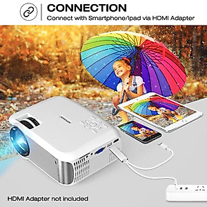 VYSER Projector, 7500L Mini Outdoor Movie Projector with 60,000hrs Lamp Life, Full HD 1080P Supported, Portable Video Projector Compatible with TV Stick, HDMI, USB, VGA, AV, Smartphone