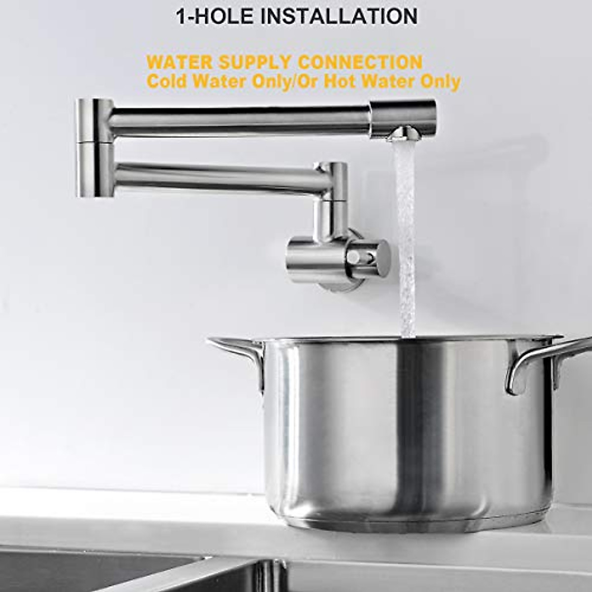 Pot Filler Faucet,Stainless Steel Wall Mount Pot Filler,Wall Mount Pot Filler Kitchen Faucet,Folding Stretchable with Single Hole Faucet