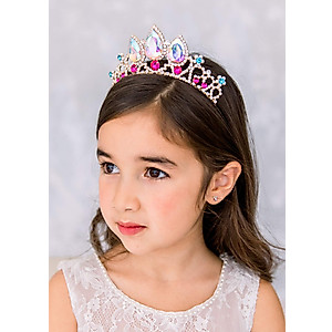 SWEETV Rapunzel Tiara for Girls Birthday and Costume, Aurora Borealis Crystal Princess Tangled Crown Headband for Kids Cosplay, Wedding Hair Accessories for Flower Girls