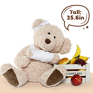 Muiteiur Teddy Bear Stuffed Animal Get Well Soon Teddy Bear 25.6 Inch Big Speedy Recovery Stuffed Animal Teddy Bear Gifts for Kid Adult After Surgery Soft Bandage Plush Bear