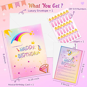 FITMITE Birthday Card with Light&Music,Unicorn 3D Pop up Greeting Cards with Blowable Candle Birthday Gifts for Women Girls Daughter Sister Kids-With 0-9 DIY Number