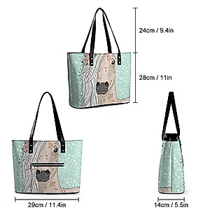 Womens Handbag Green Unicorn Flower Leather Tote Bag Top Handle Satchel Bags For Lady