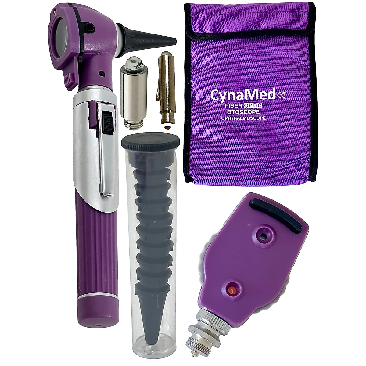 Cynamed Otoscope - Ear Scope with Light, Ear Infection Detector, Both Adult and Pediatric Disposable Specula Tips (Purple)