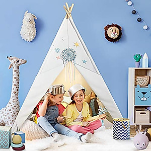 Teepee Play Tent for Kids with Gifts Coloured Flag, Feathers and Carry Case, Indoor Outdoor Playhouse for Baby Toddler, Teepee Toys for Boys and Girls