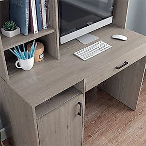 Sauder Beginnings Engineered Wood Desk w/Hutch in Silver Sycamore/Brown Finish