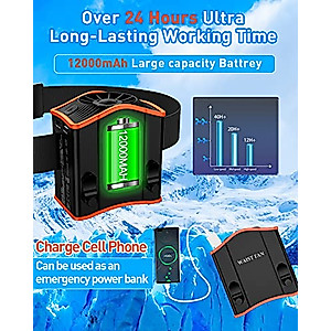 CINLOG Upgraded Portable Waist Fan with Adjustable Belt,10 Times Strong Wind Waist Clip Fan with 12000mAh Battery Over 40H Working Time, Belt Fan for Outdoor Works,Camping,Travel,Fishing
