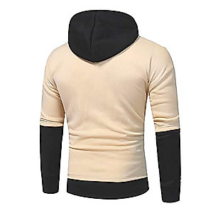 Men's Pullover Winter Workout Thenlian Mens' Long Sleeve Patchwork Hoodie Hooded Sweatshirt Tops Warm Outwear Blouse(Beige, XL)