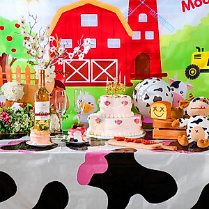 3 Pcs Pink Cowgirl Cow Print Table Cover Plastic Rectangle Cowgirl Farm Animal Theme Party Tablecloth Pink Black and White Cow Print Disposable for Kids Barnyard Baby Shower Birthday Party Supplies