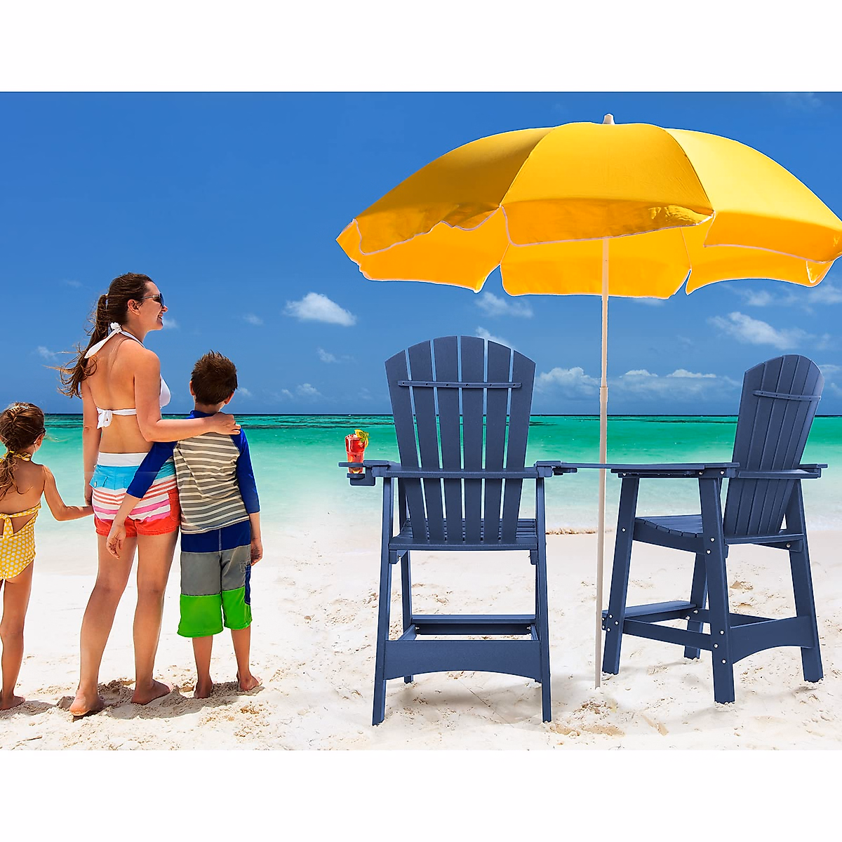 FUNBERRY Tall Adirondack Chair,Balcony Chair with Connecting Tray,Adirondack Bar Stools with Cup Holder,High Top Adirondack Chairs,Resin High Back Outdoor Chairs,Lifeguard Chair