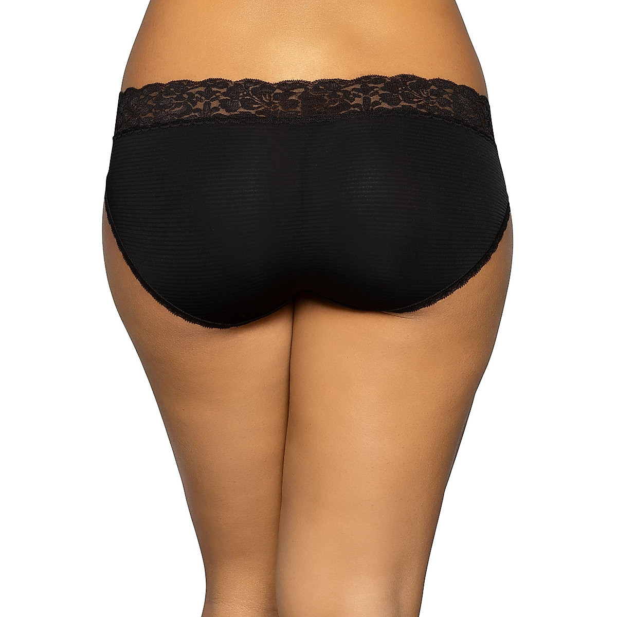 Vanity Fair womens Flattering Lace Panties Underwear, Bikini - 3 Pack Black/Black/Black Stripe, Large US