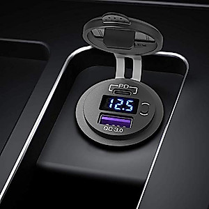 2 Pack USB C Car Charger Socket, Qidoe 12V USB Outlet PD3.0 20W USB C and 18W QC3.0 Car USB Port with LED Voltmeter and ON/Off Switch Fast Car USB Outlet for Car Boat Marine RV Truck Golf Motorcycle