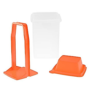 HOME-X Pickle Storage Container, Straining Pickle Jar, Filter Insert, Sieve Food Saver Container, 7 ½” L x 4 ¼” W x 4 ¼” H, Orange